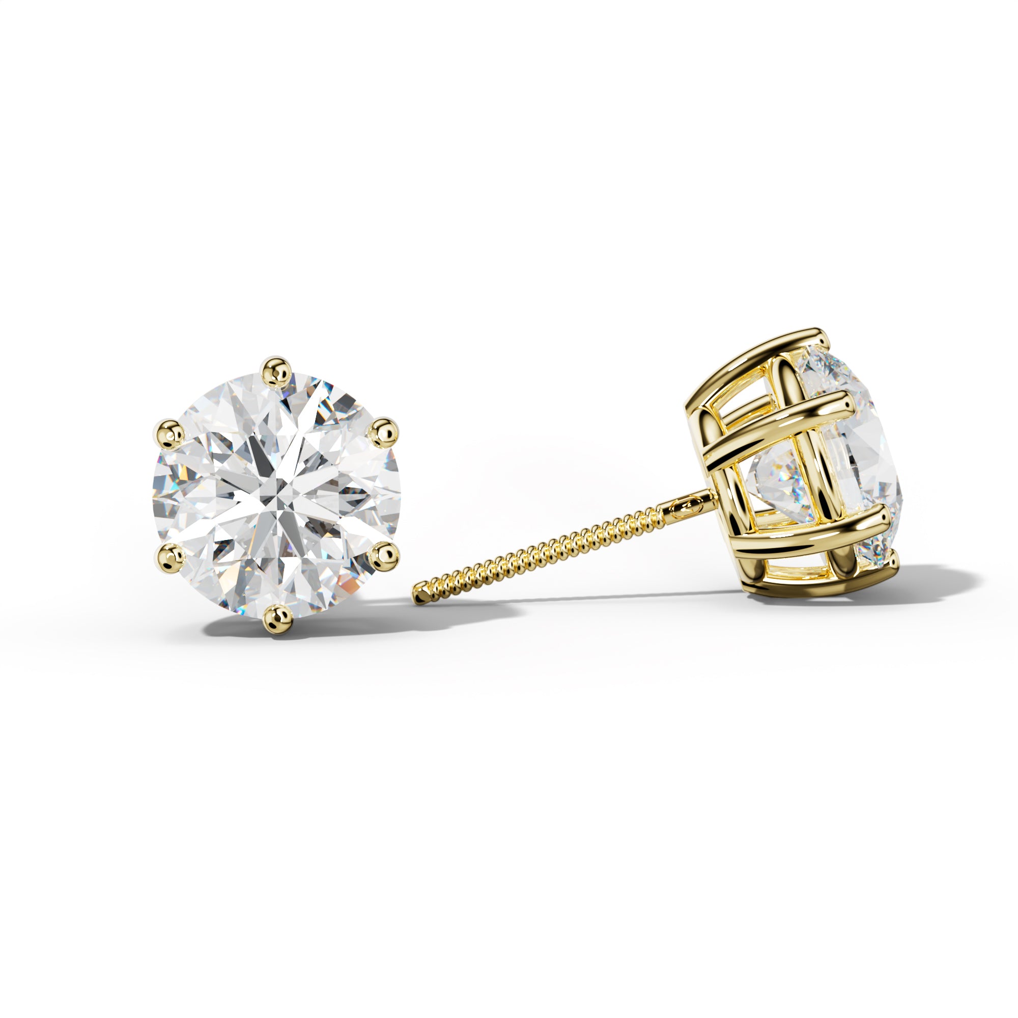 Round Diamond Stud Earrings With Classic Six Prongs – VIRABYANI