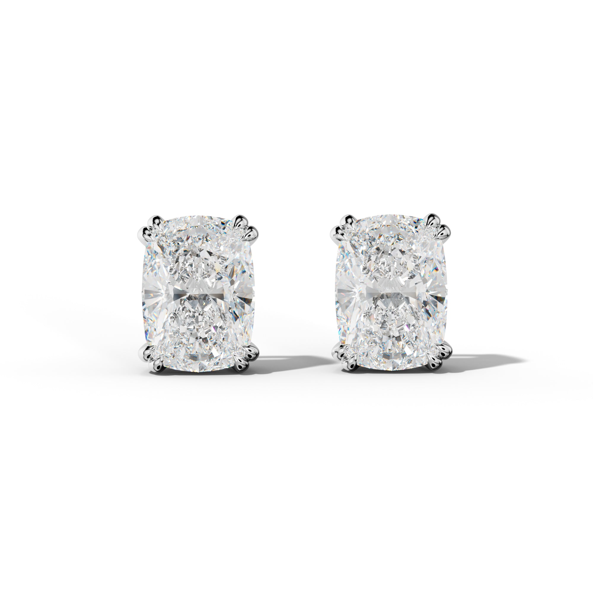Elongated Cushion Diamond Stud Earrings With Claw Double Prongs – VIRABYANI