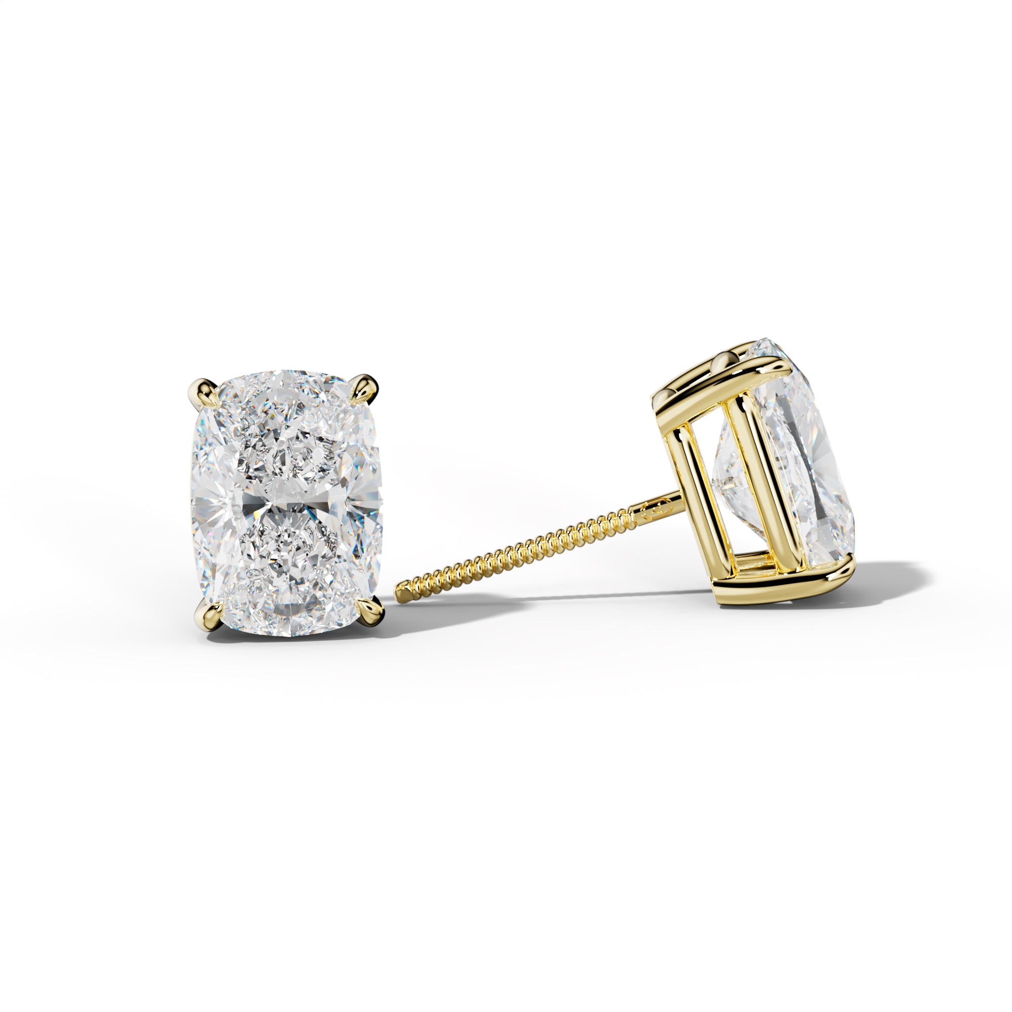 Elongated Cushion Diamond Stud Earrings With Four Claw Prongs – VIRABYANI