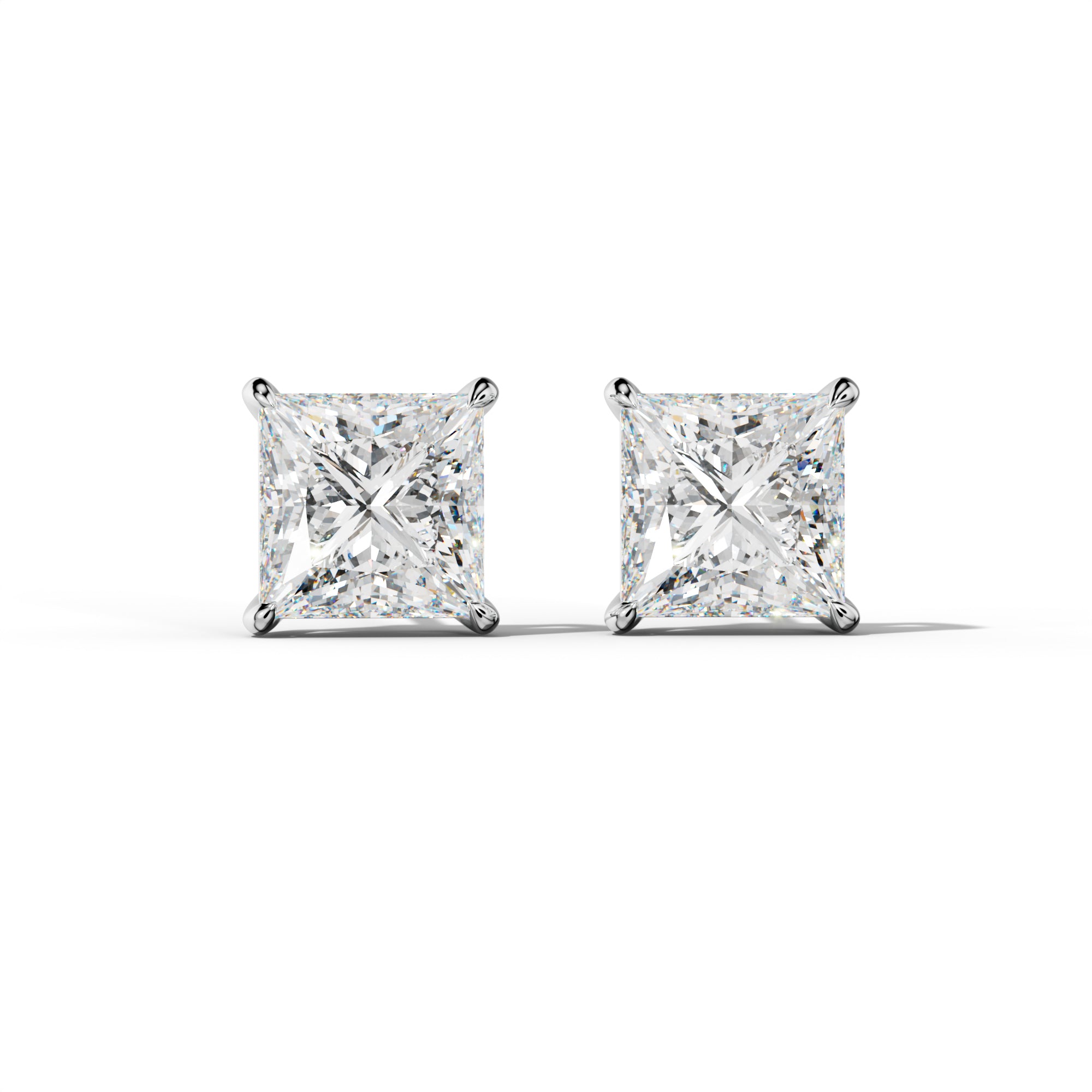 Princess Cut Diamond Stud Earrings With Four Claw Prongs – VIRABYANI