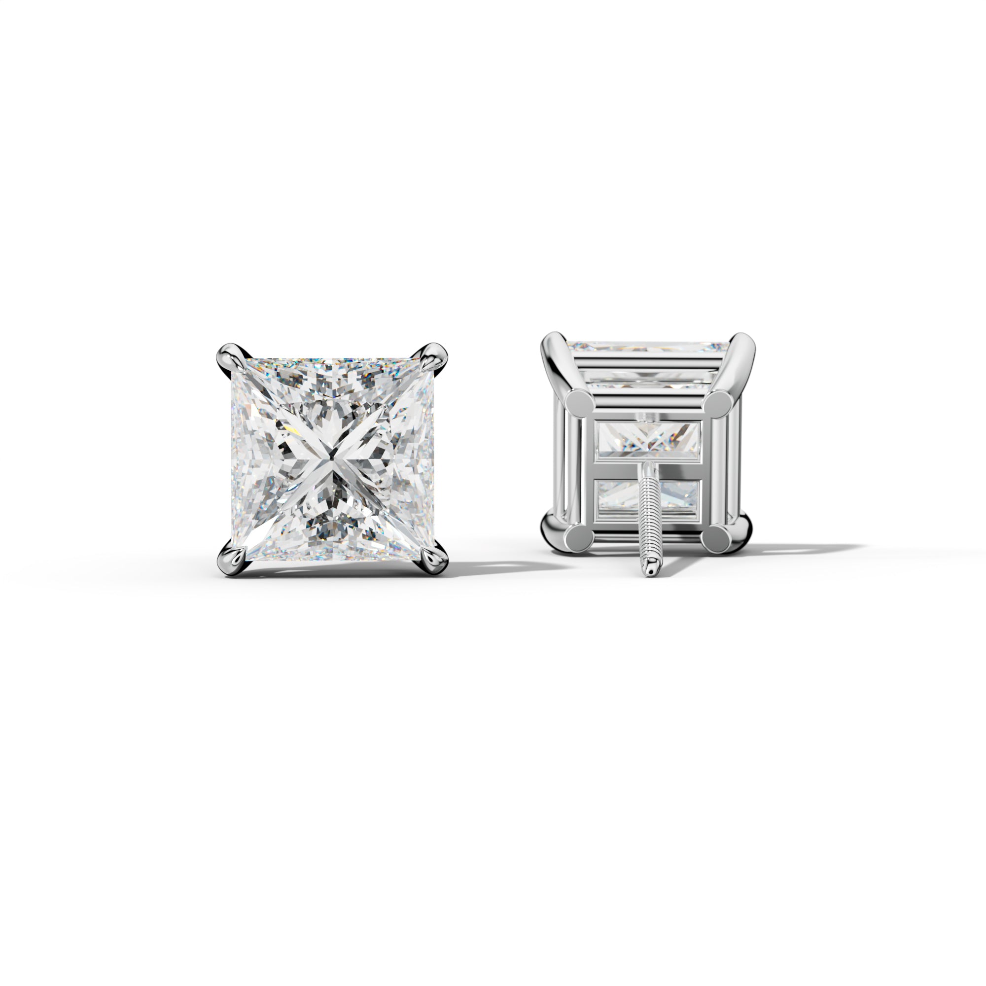 Princess Cut Diamond Stud Earrings With Four Claw Prongs – VIRABYANI