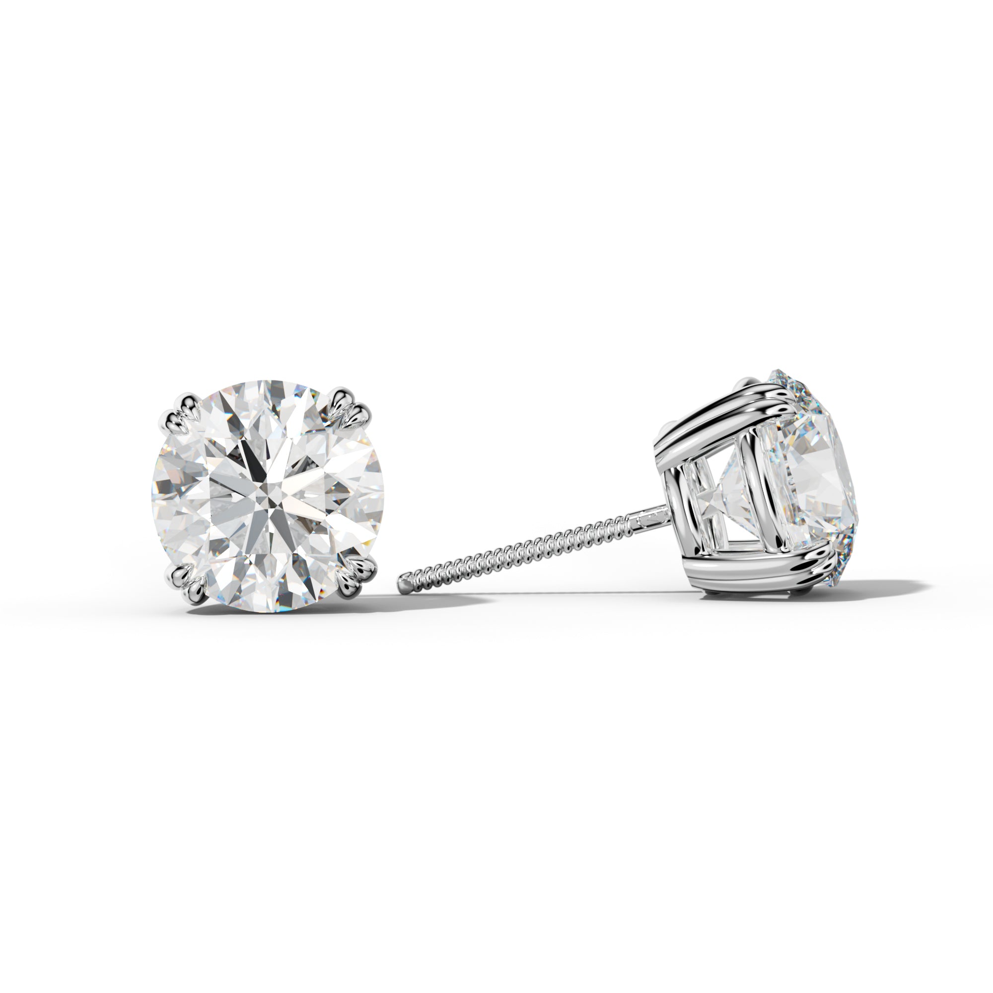 Round Diamond Stud Earrings With Claw Double Prongs – VIRABYANI