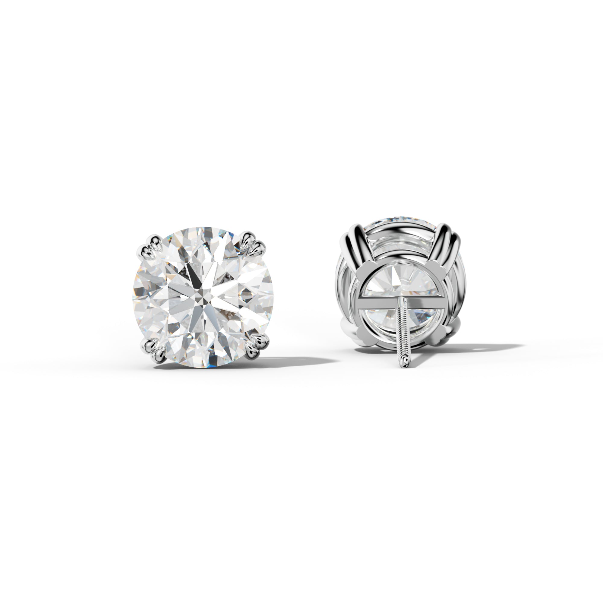 Round Diamond Stud Earrings With Claw Double Prongs – VIRABYANI