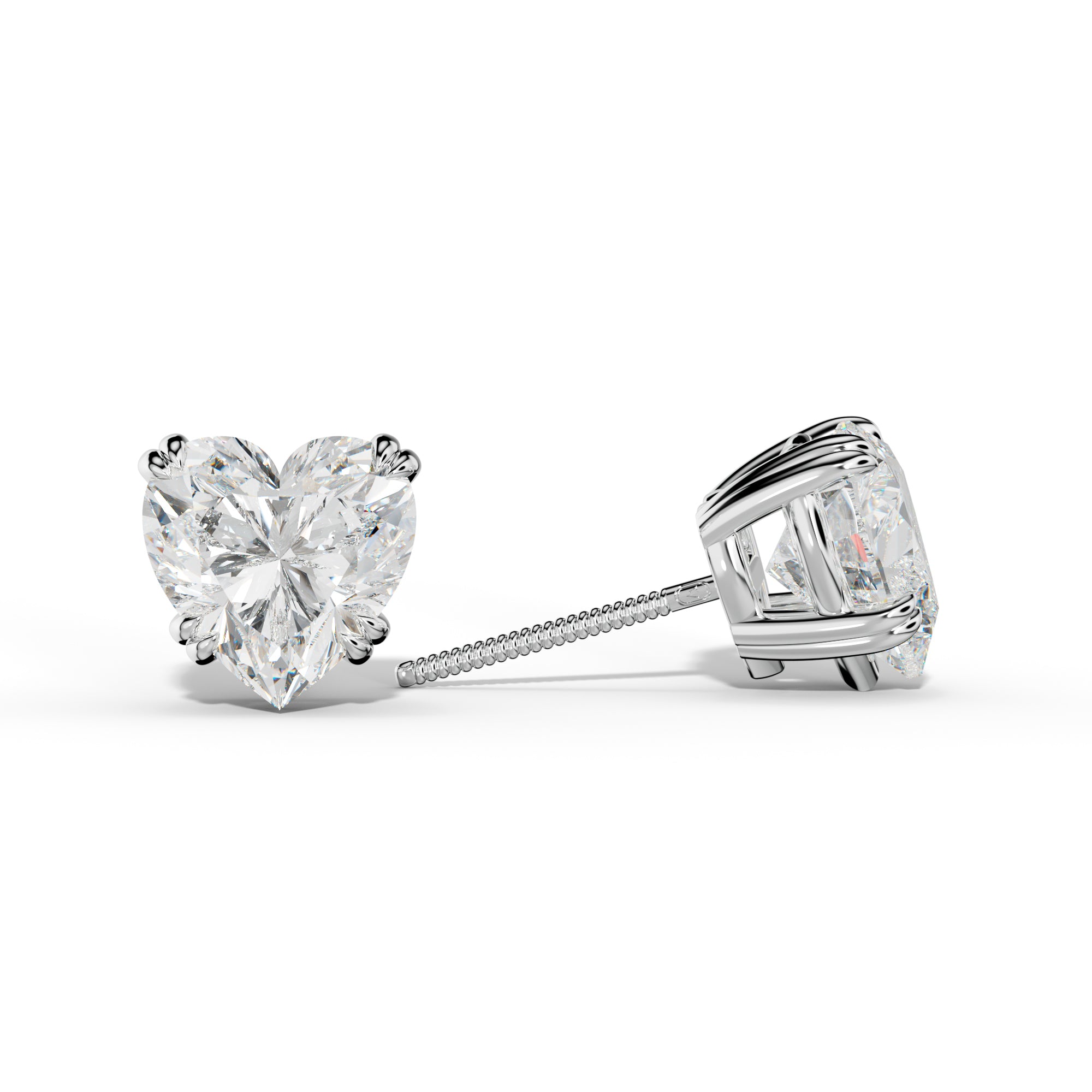 Heart Diamond Stud Earrings With Claw Double Prongs – VIRABYANI