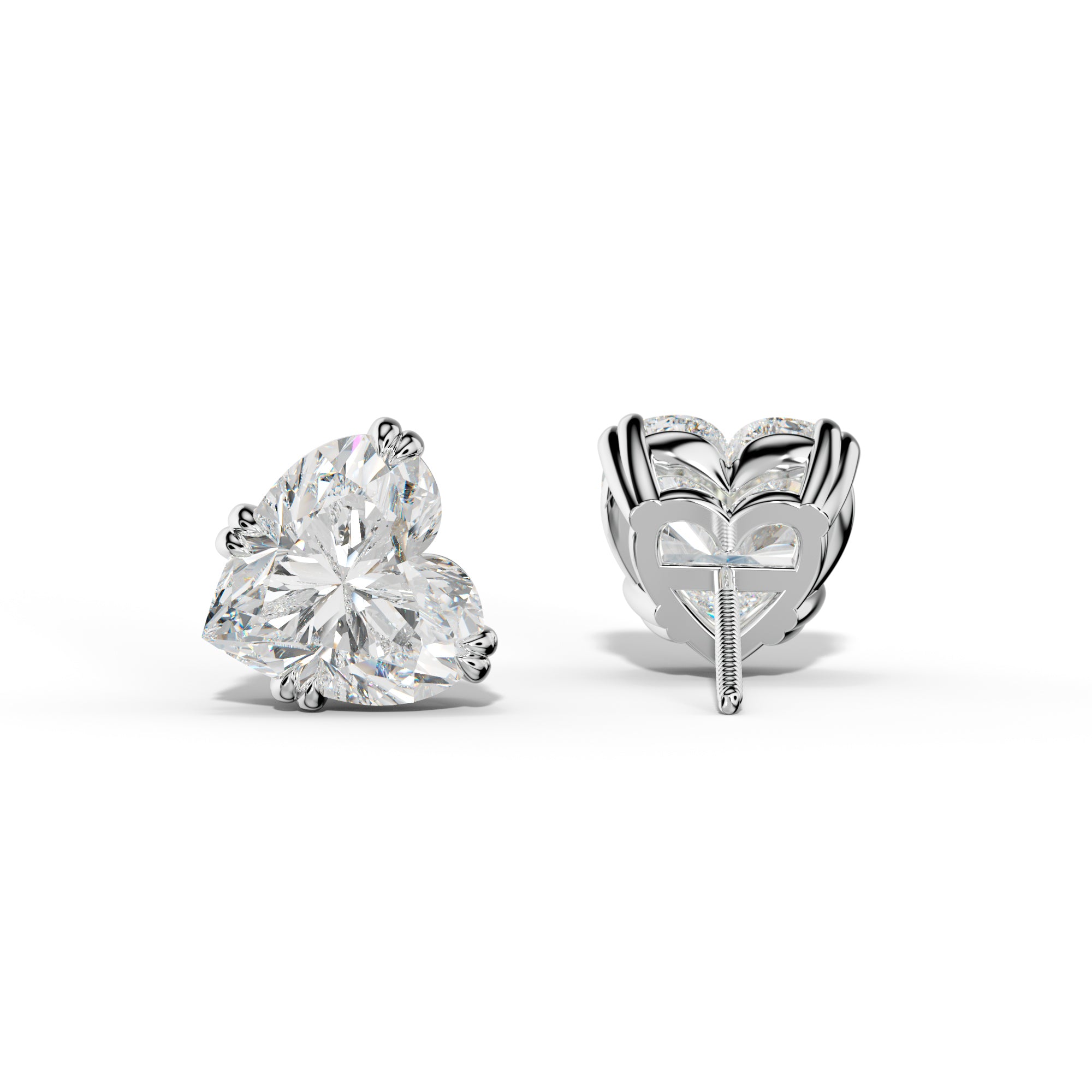 Heart Diamond Stud Earrings With Claw Double Prongs – VIRABYANI