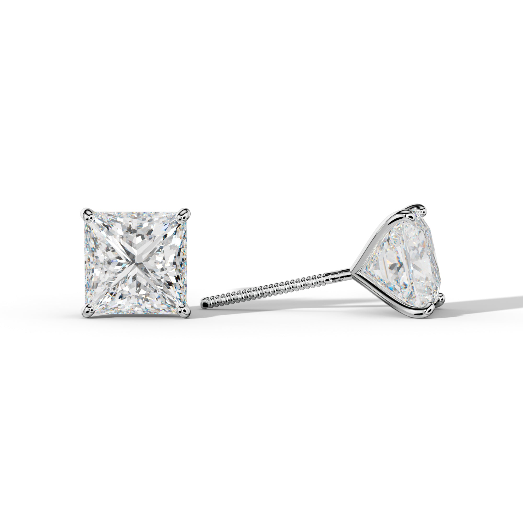 Princess Cut Diamond Stud Earrings With Four Classic Prong Martini Set ...