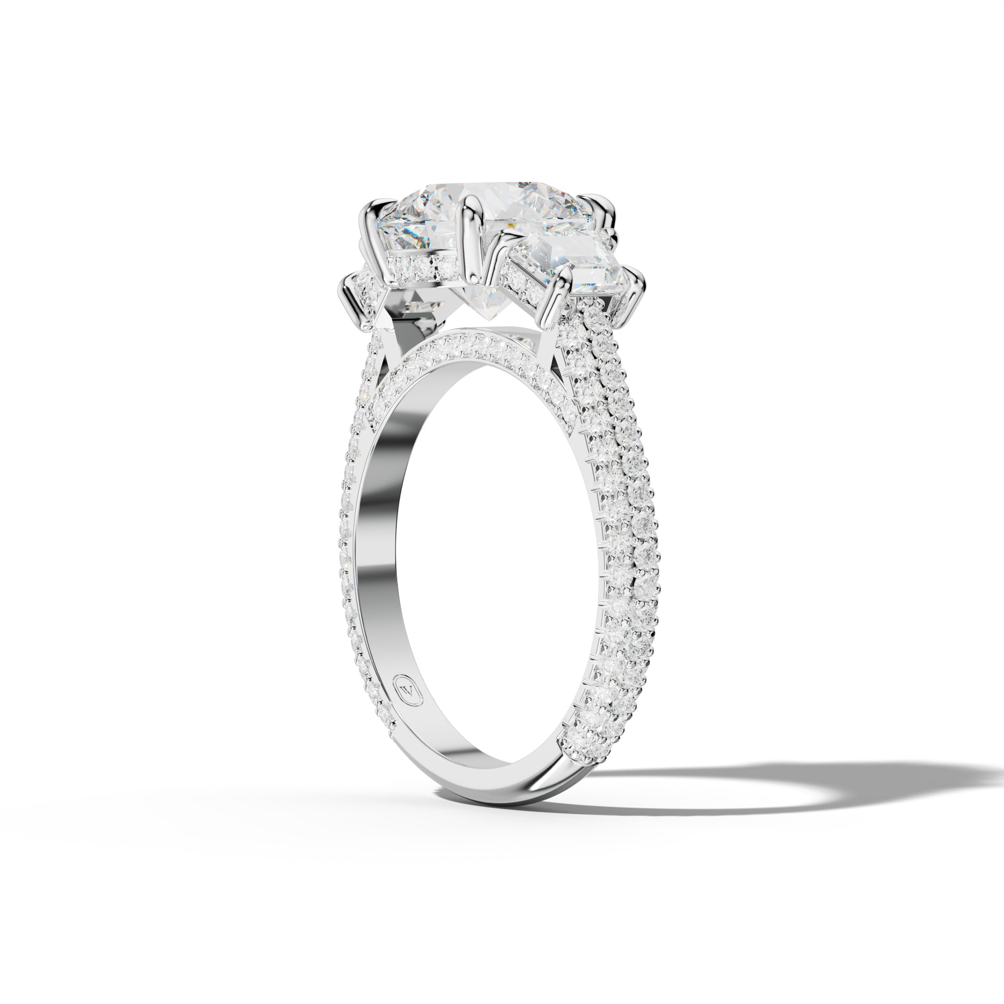 Vanessa Round Diamond Three Stone, Hidden Halo, Pave And Four Claw ...