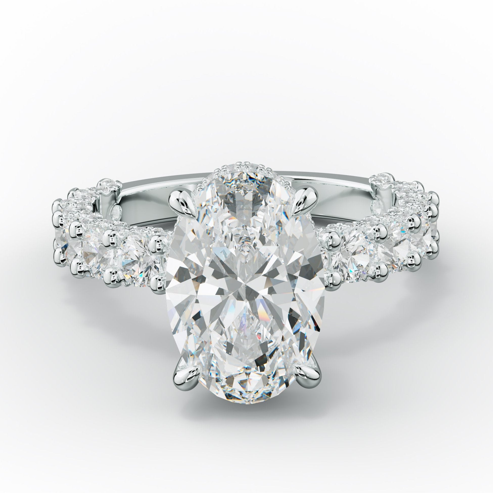 Oval Diamond Engagement Ring With Accented Side stones 3D Accented Diamond Coverage – VIRABYANI