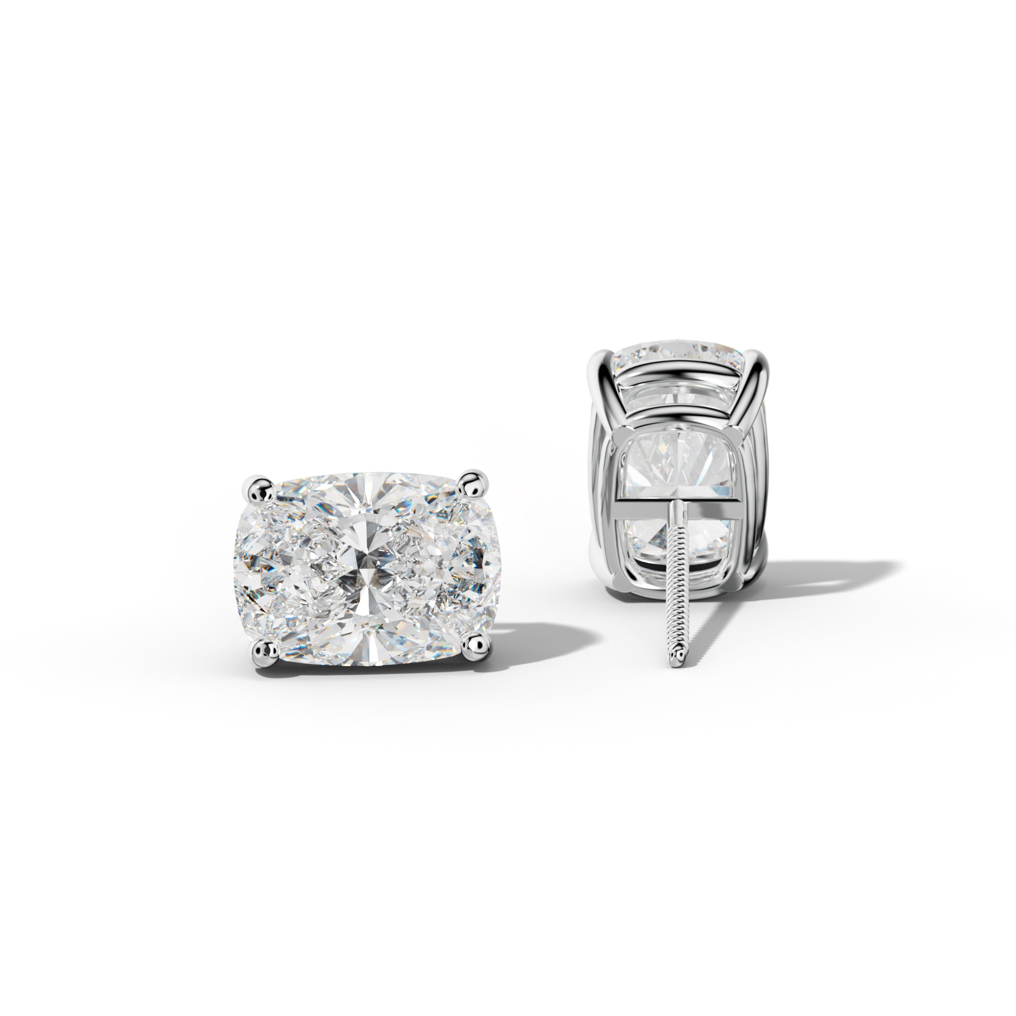 Elongated Cushion Diamond Stud Earrings With Classic Four Prongs ...