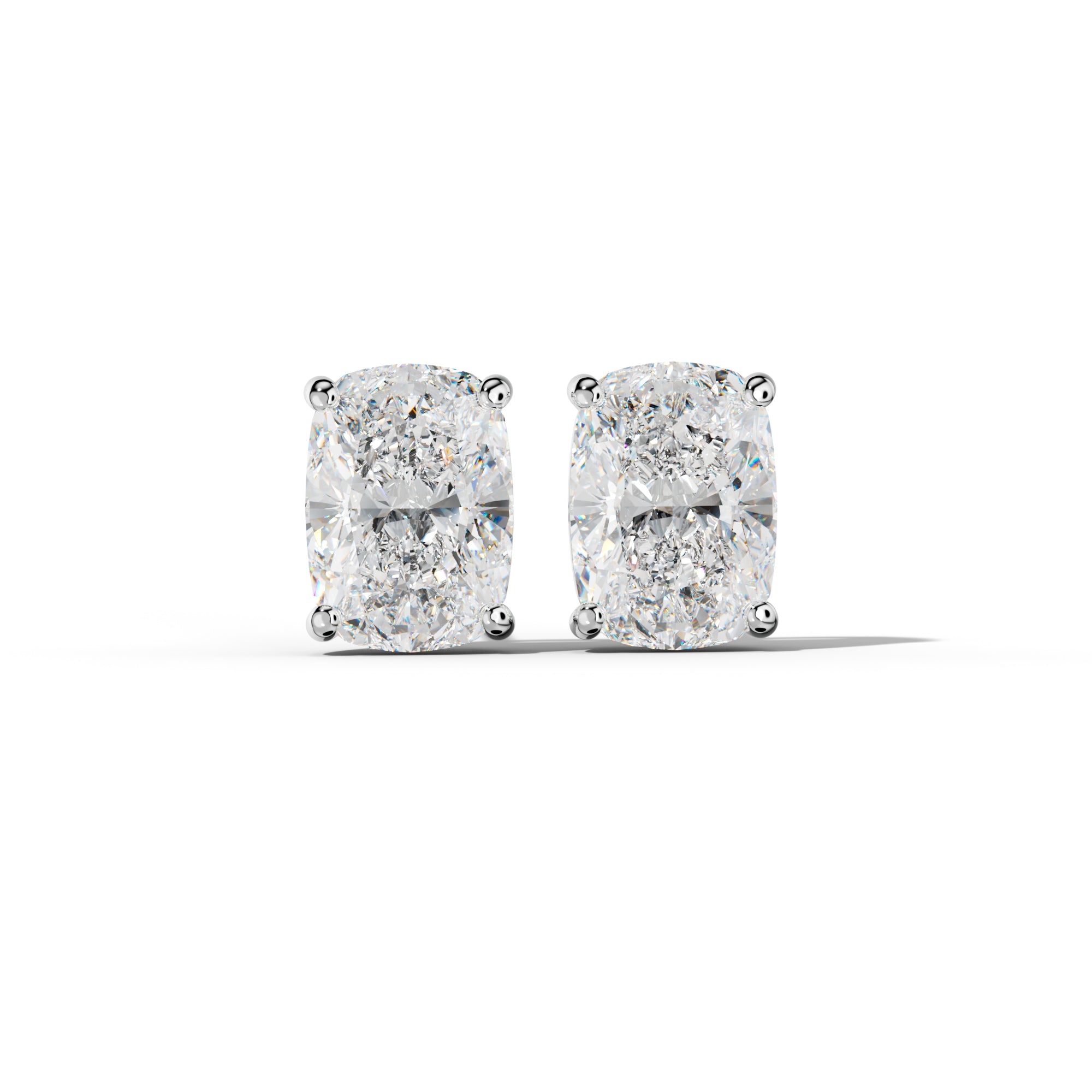 Elongated Cushion Diamond Stud Earrings With Classic Four Prongs ...